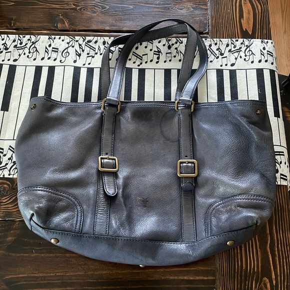 Frye | Bags | Frye Lily Slate Blue Leather Snap Side Tote Shoulder Bag ...
